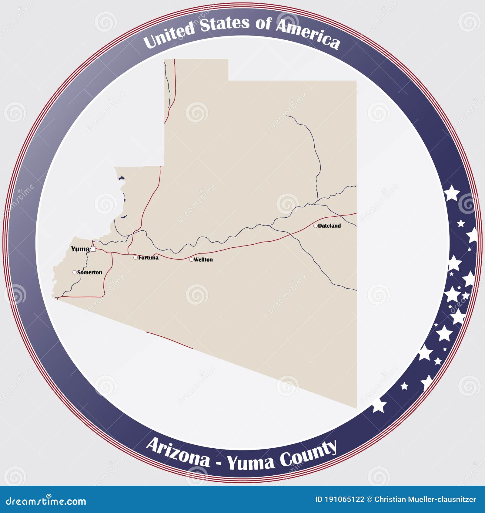 Map of Yuma County in Arizona Stock Vector - Illustration of button ...