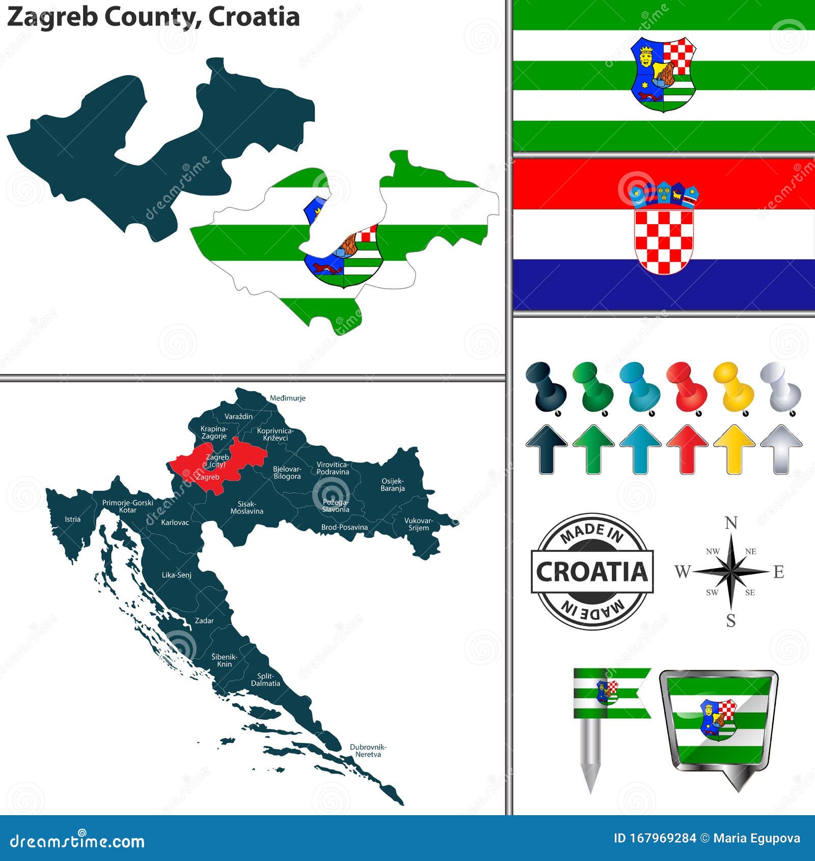 Map of Zagreb County, Croatia Stock Vector - Illustration of atlas ...