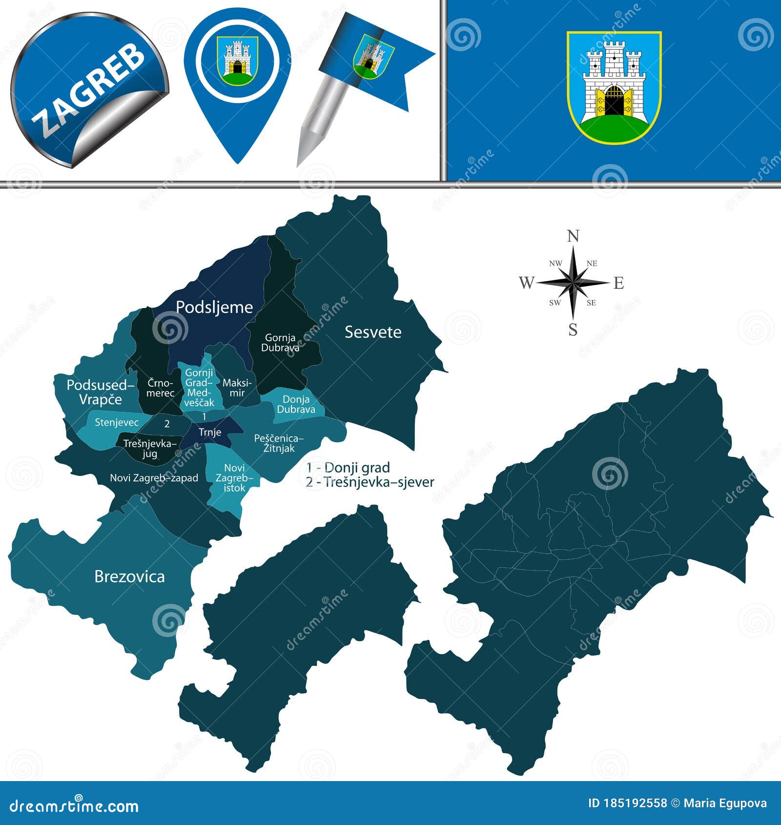 Map of Zagreb, Croatia stock vector. Illustration of regions - 185192558
