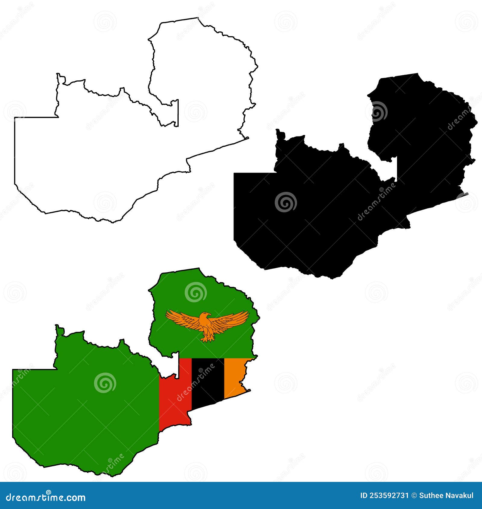 Map of Zambia with Flag. Outline Map Zambia. Zambia Vector Map ...