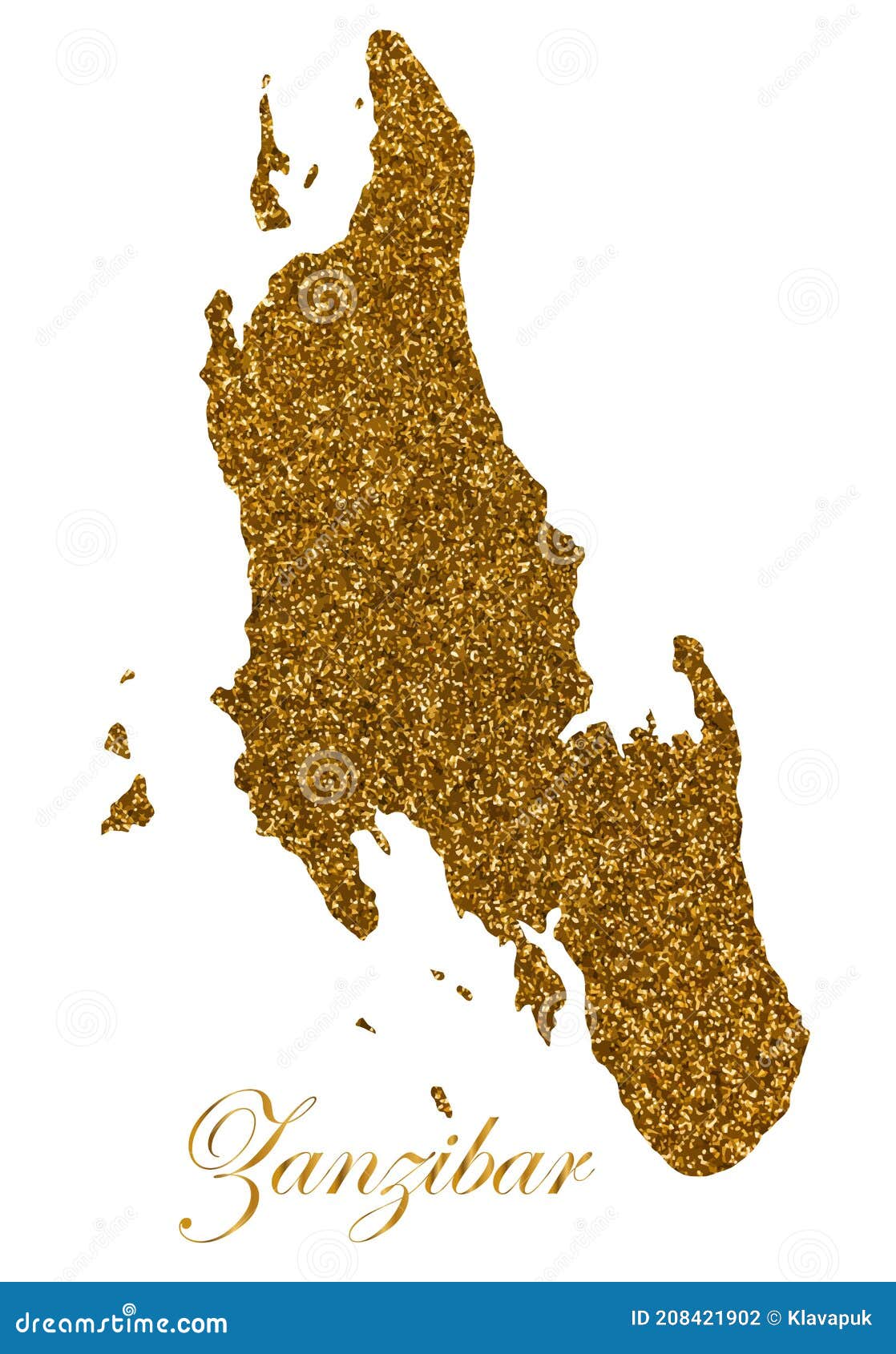 Map of Zanzibar. Silhouette with Golden Glitter Texture Stock Vector ...