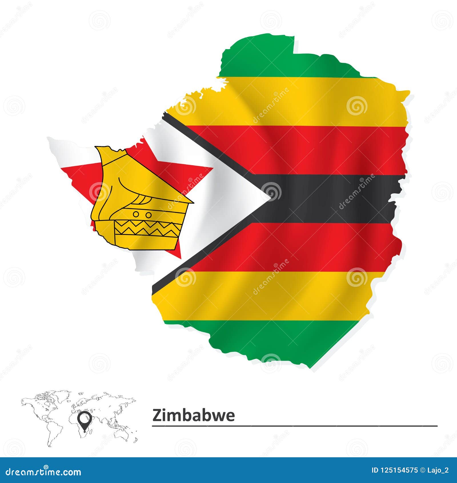 Map of Zimbabwe with flag stock vector. Illustration of black - 125154575