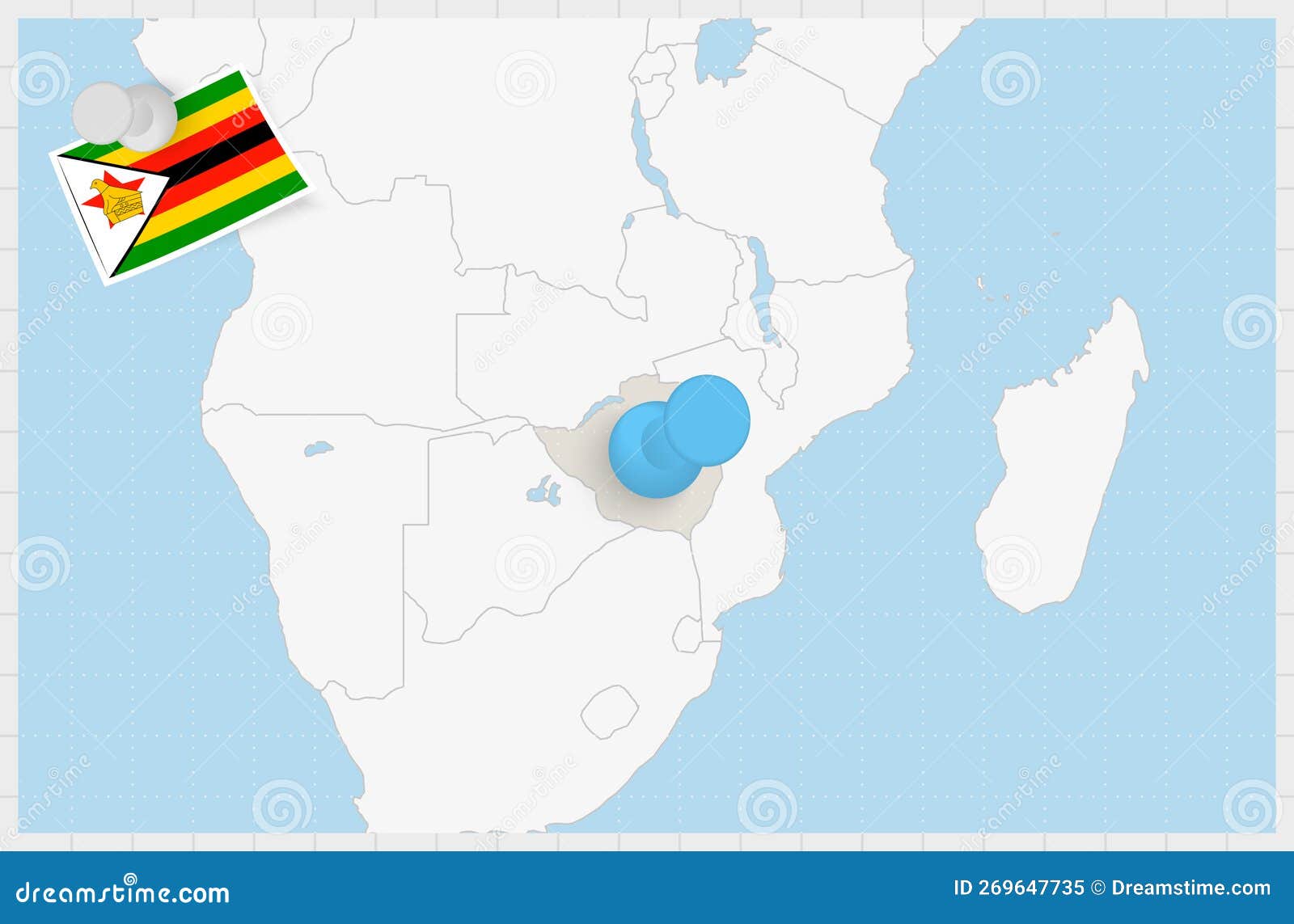 Map of Zimbabwe with a Pinned Blue Pin. Pinned Flag of Zimbabwe Stock ...