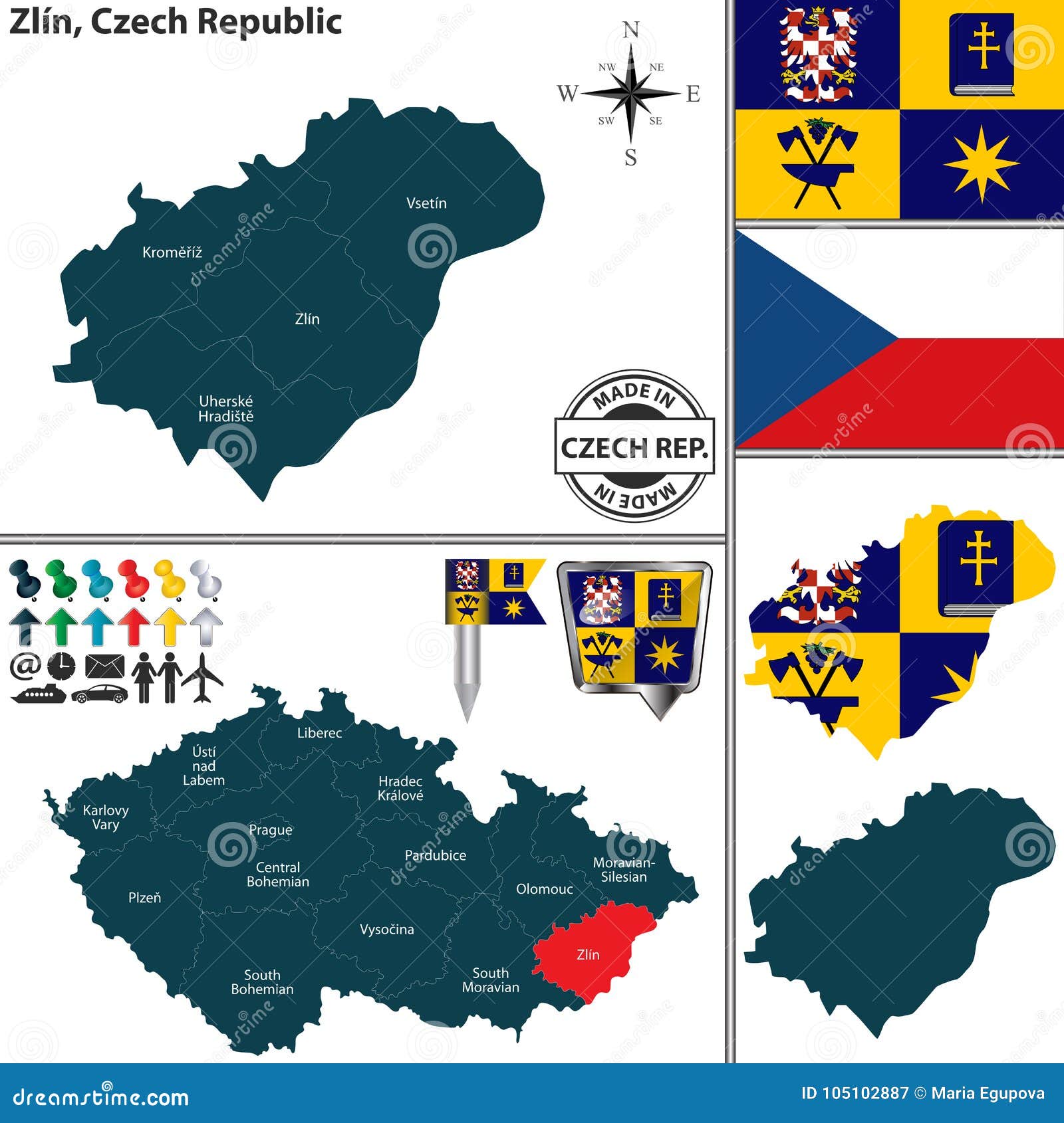 Map of Zlin, Czech Republic Stock Vector - Illustration of zlin ...