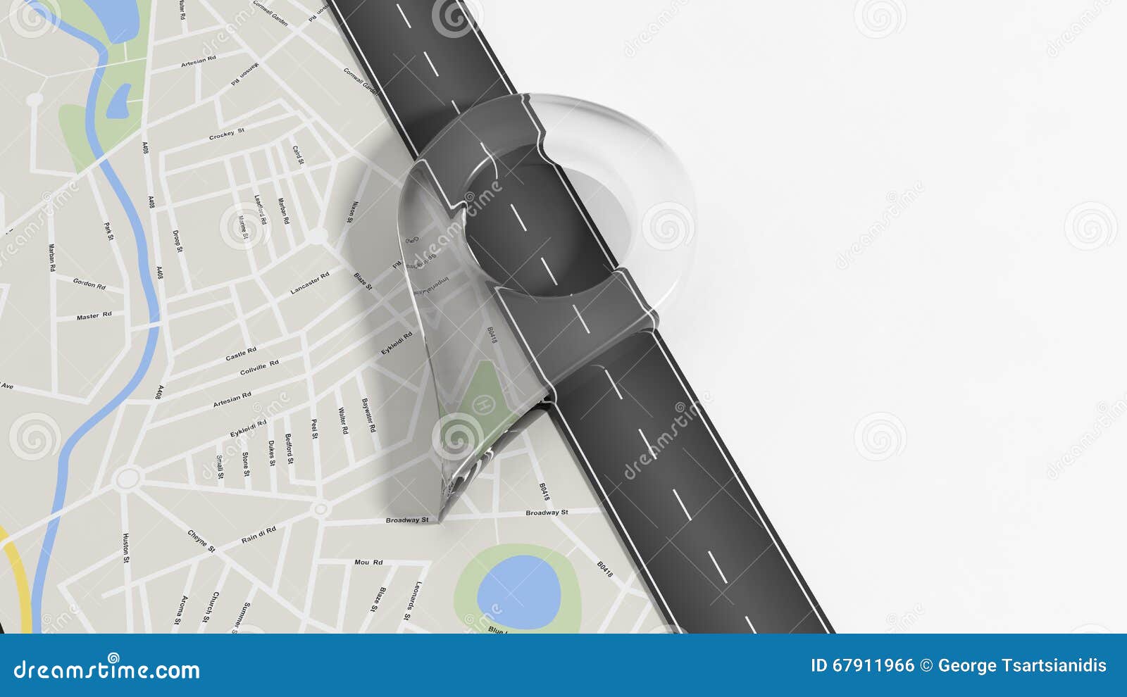 Map with Zoom on Road with Big Glass Pointer Stock Illustration ...