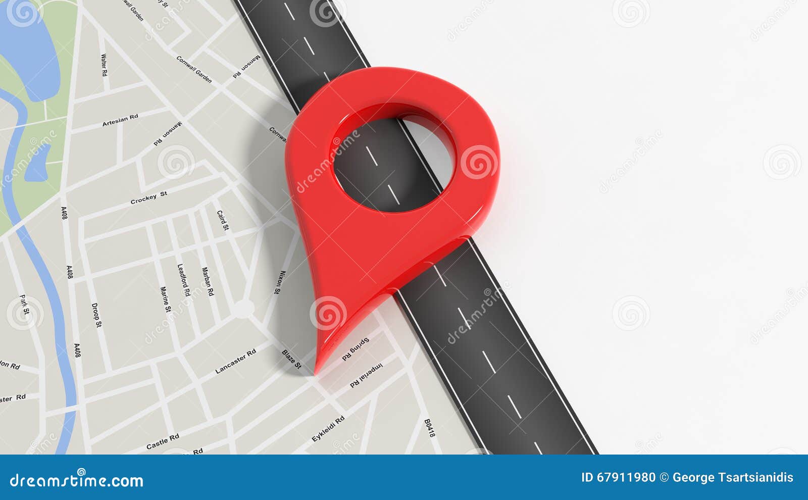 Map with Zoom on Road with Big Red Pointer Stock Illustration ...