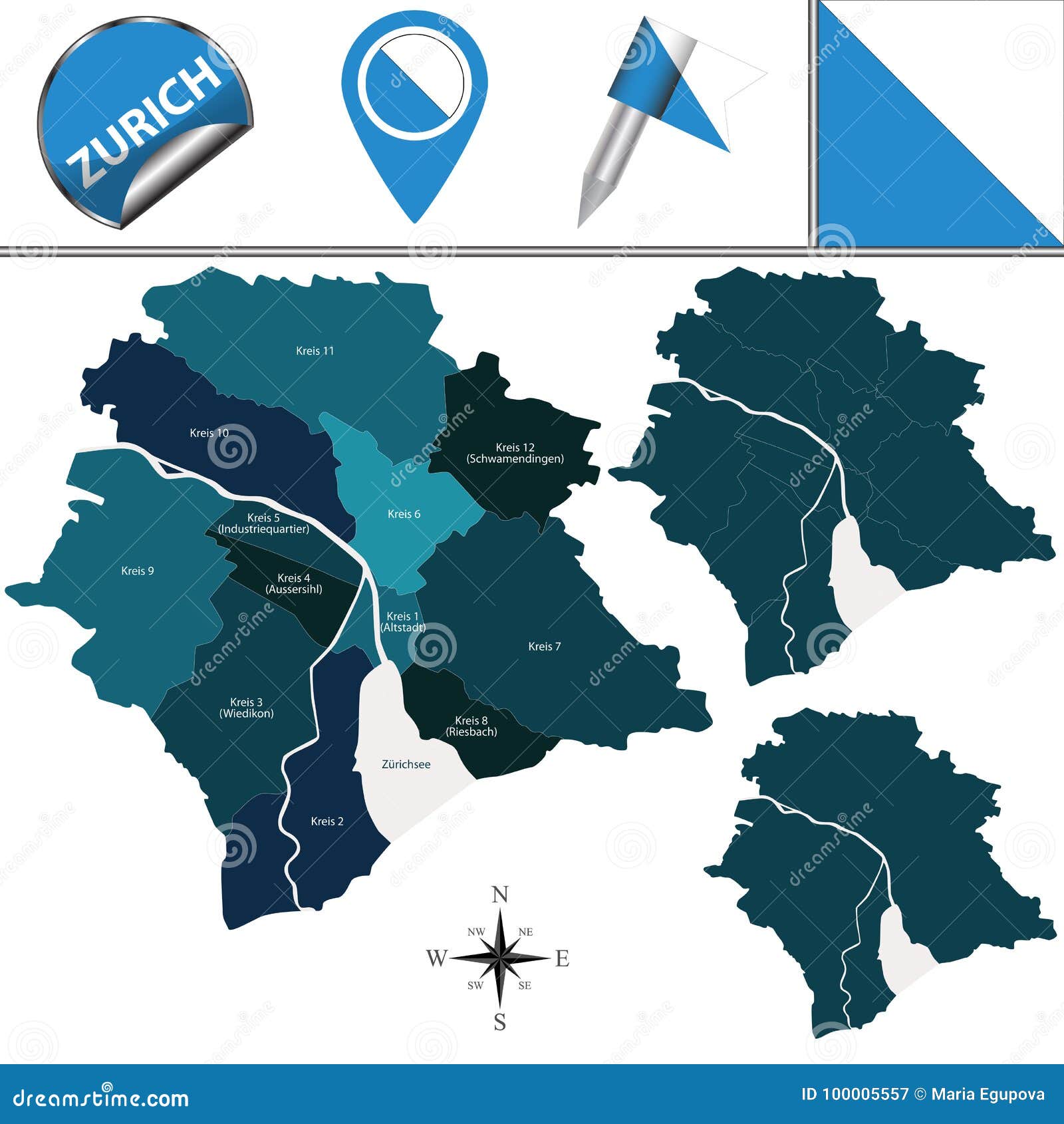 Map of Zurich with Subdivisions Stock Vector - Illustration of europe ...