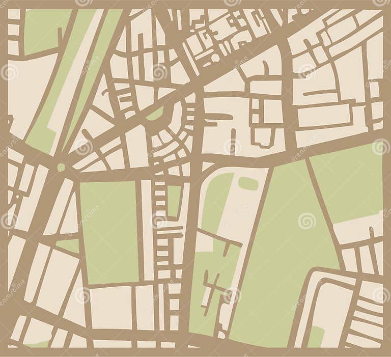 Mapa Abstracto De La Ciudad Con Las Calles, Los Edificios Y El Parque ...