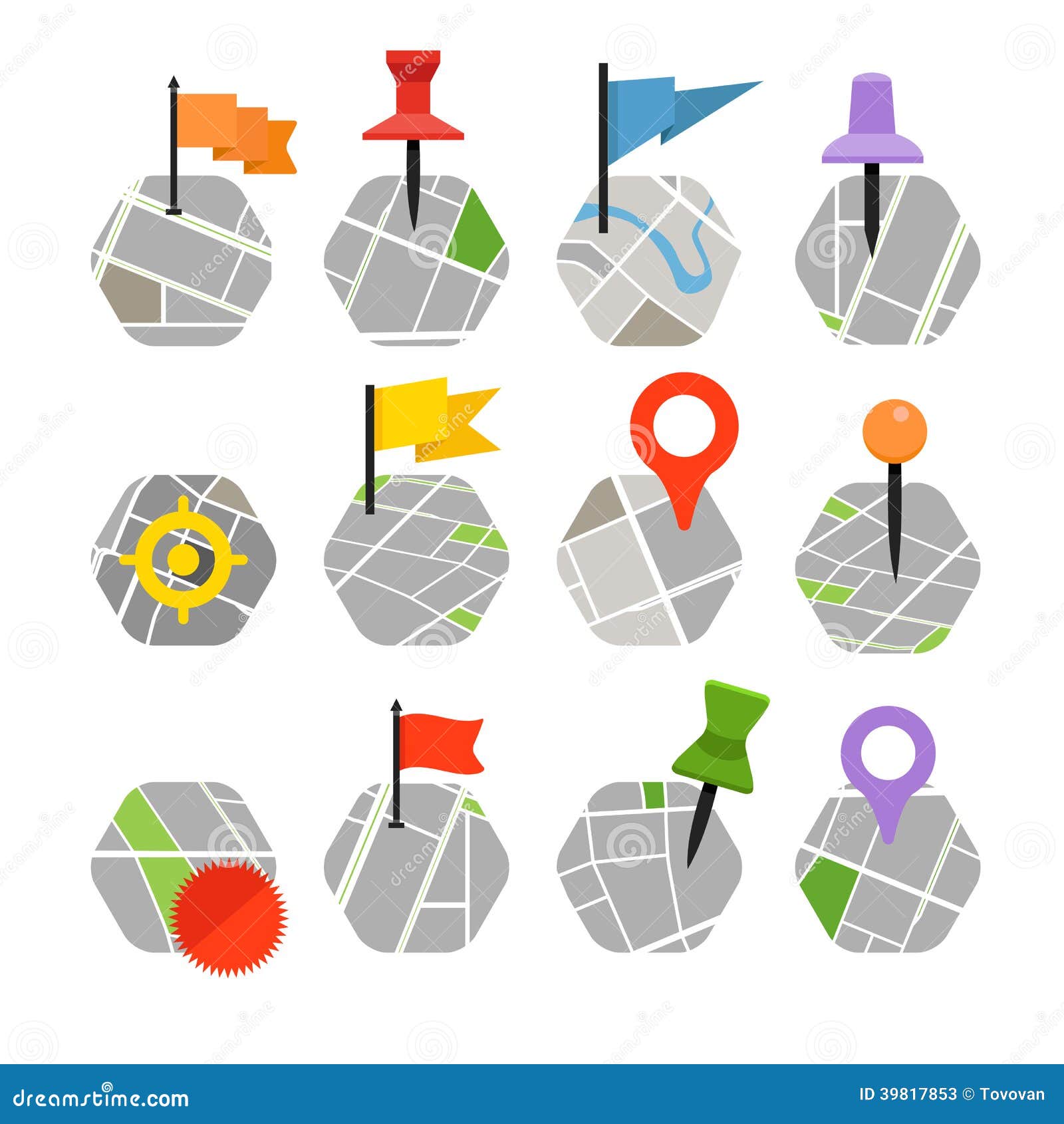 Mapa Abstrato Da Cidade Com Coleção Dos Símbolos Ilustração do Vetor ...