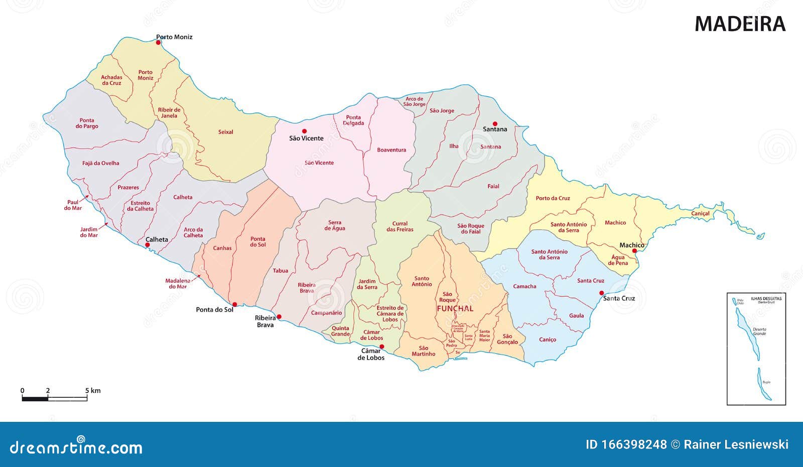 Mapa Administrativo Da Ilha Portuguesa Da Madeira Ilustração Stock ...