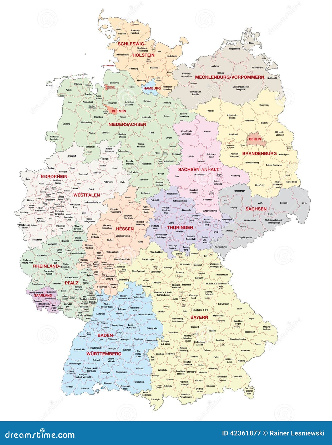 Mapa Administrativo De Alemania Stock de ilustración - Ilustración de ...
