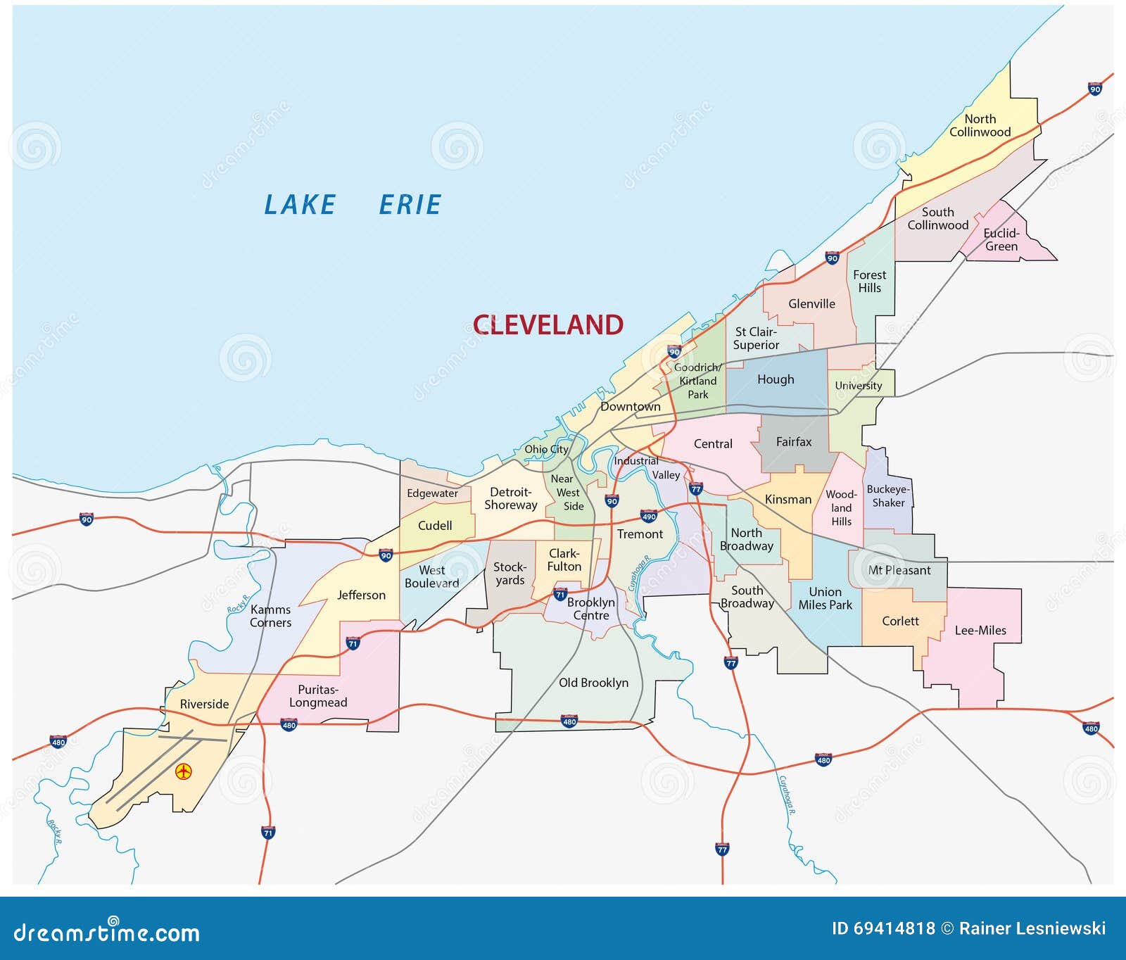 Mapa Administrativo De Cleveland Stock de ilustración - Ilustración de ...