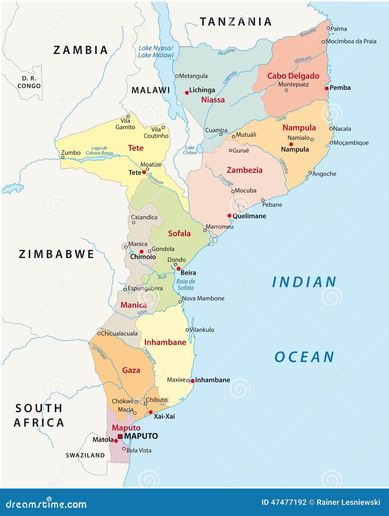 Mapa Administrativo De Moçambique Ilustração do Vetor - Imagem: 47477192