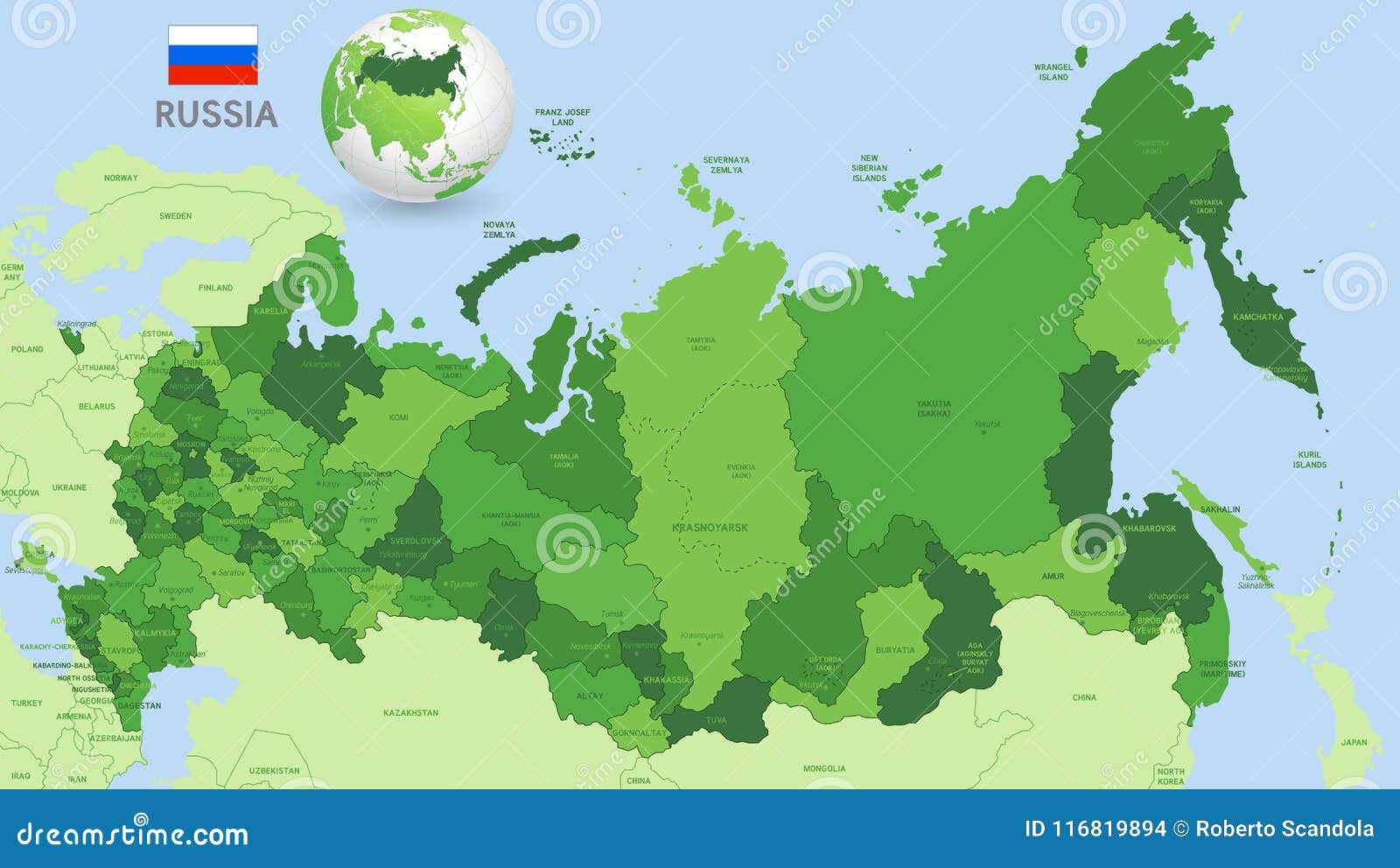Mapa Administrativo Del Vector Verde De Rusia Ilustración del Vector ...