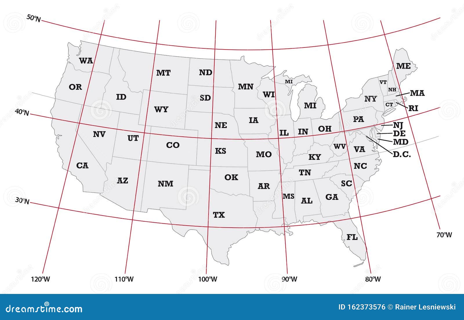 Mapa Administrativo Dos Estados Unidos Com Latitude E Longitude
