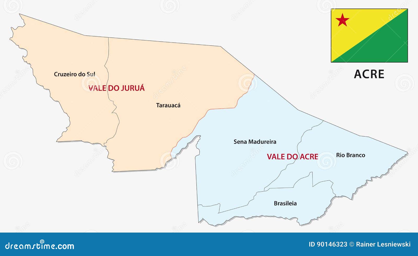 Mapa Administrativo E Político Do Acre Com Bandeira Ilustração do Vetor ...
