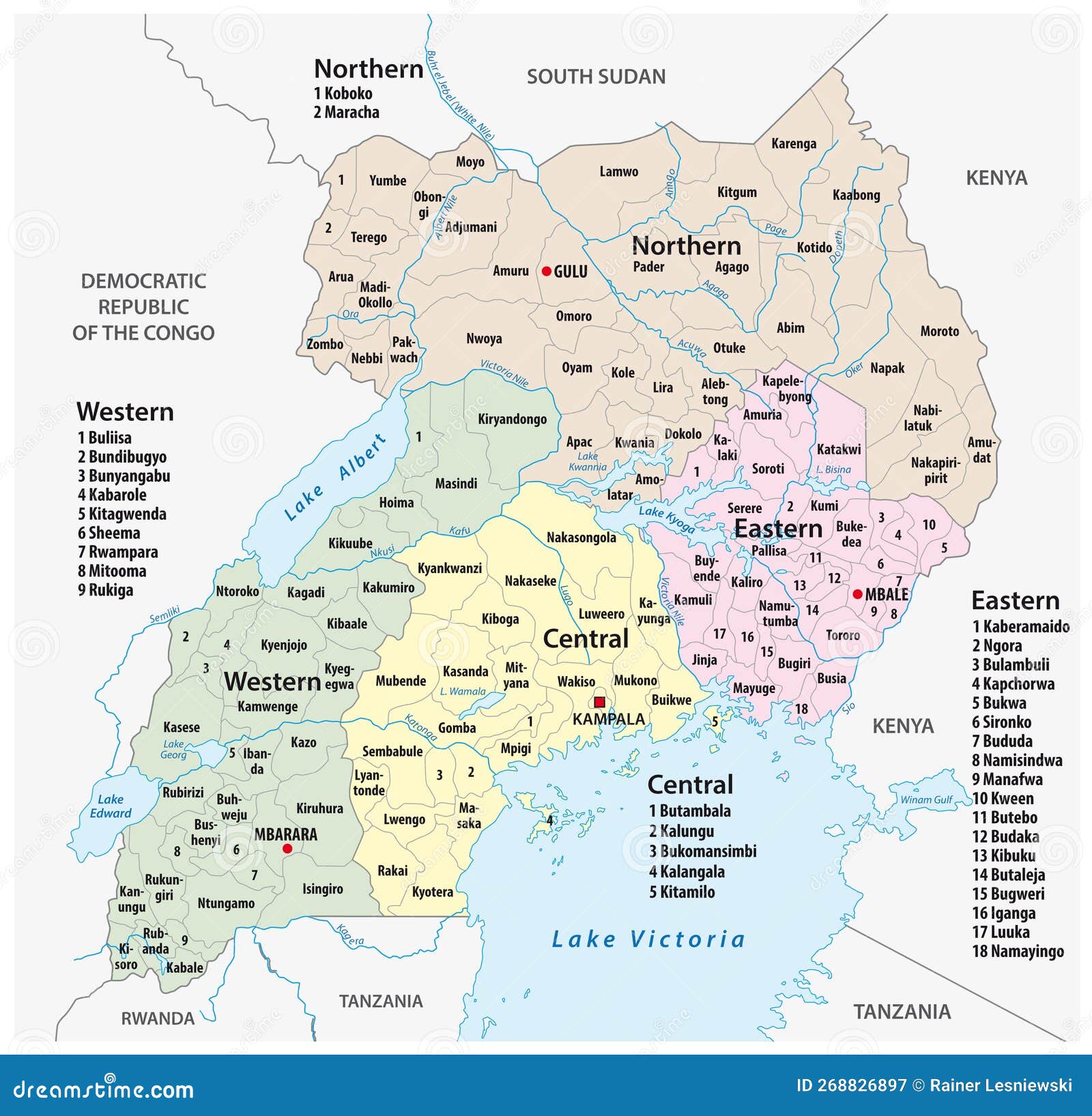 Mapa Administrativo E Político Vetorial Da República De Uganda ...