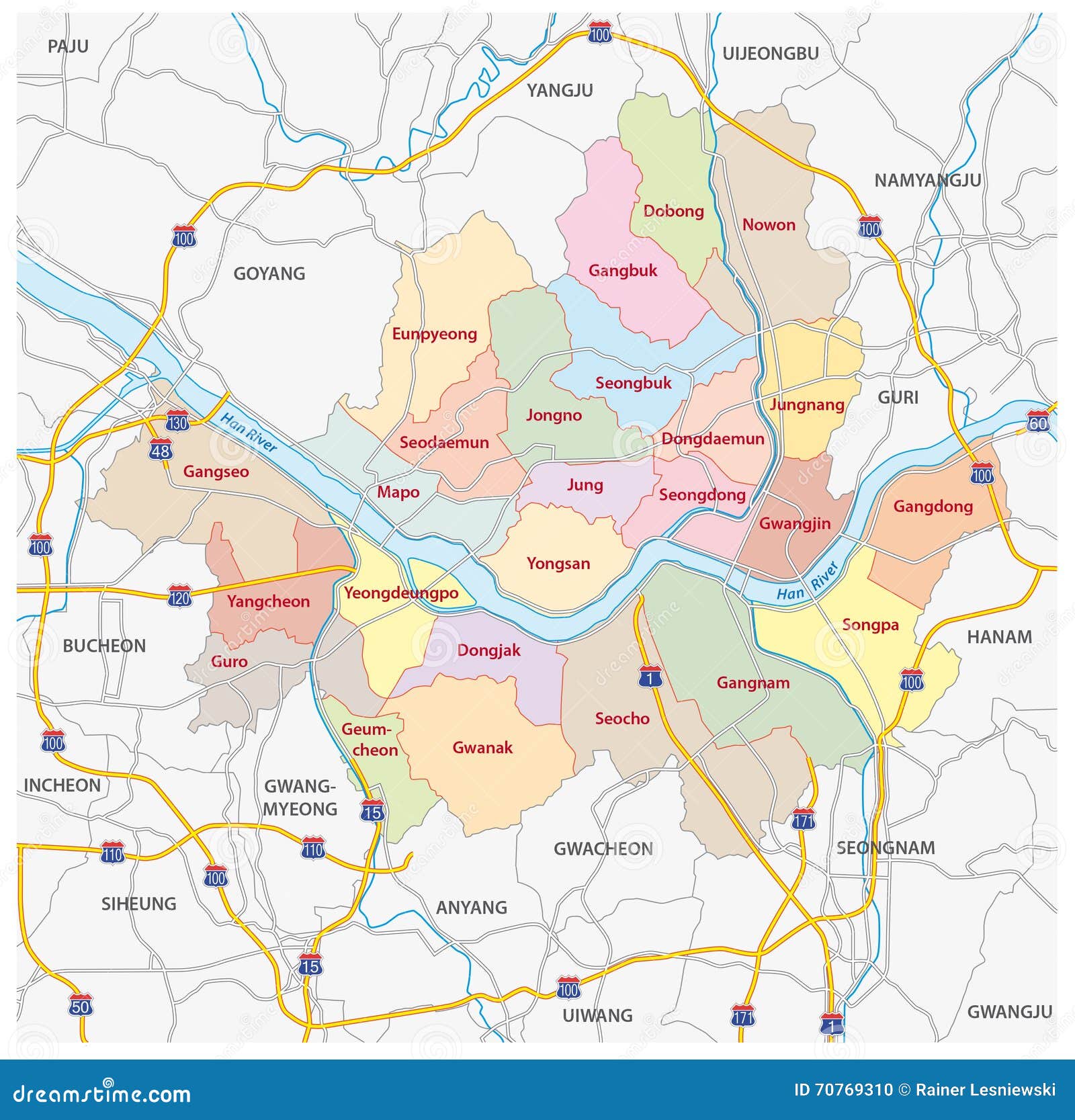 Mapa Administrativo Y De Camino De Seul Stock de ilustración ...