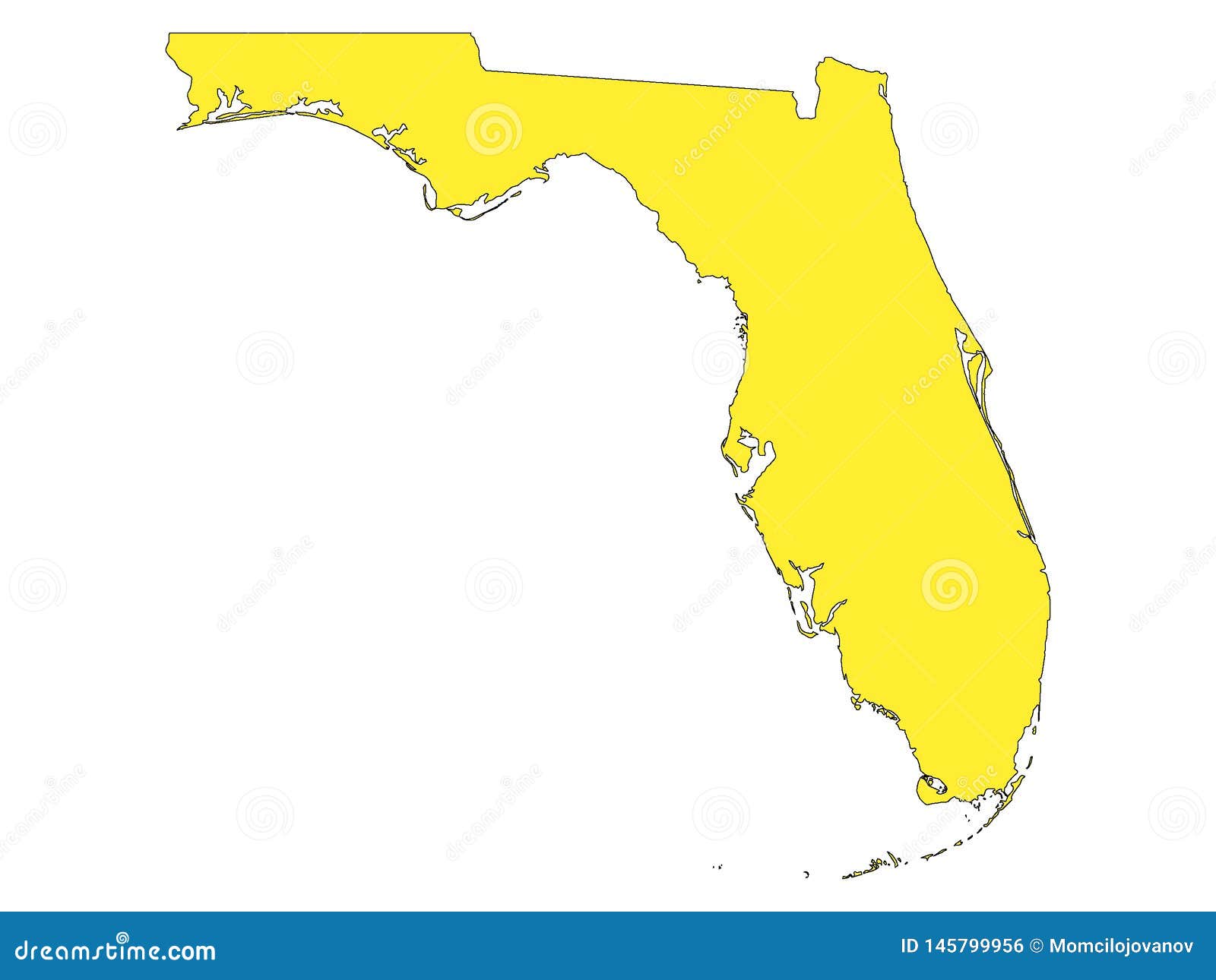 Mapa Amarillo Del Estado De Los E.E.U.U. De La Florida Ilustración del ...
