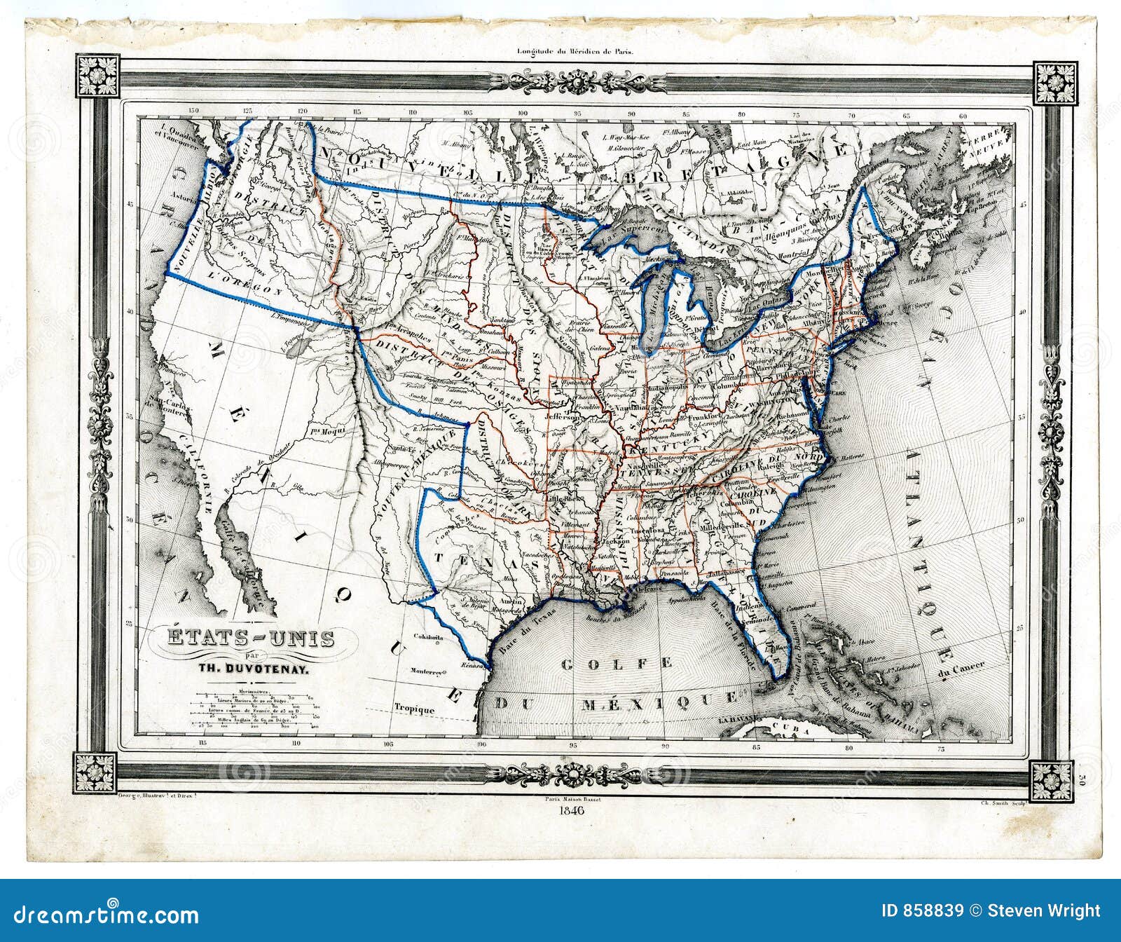 Mapa Antigo De Estados Unidos Em 1846 Ilustração Stock - Ilustração de ...
