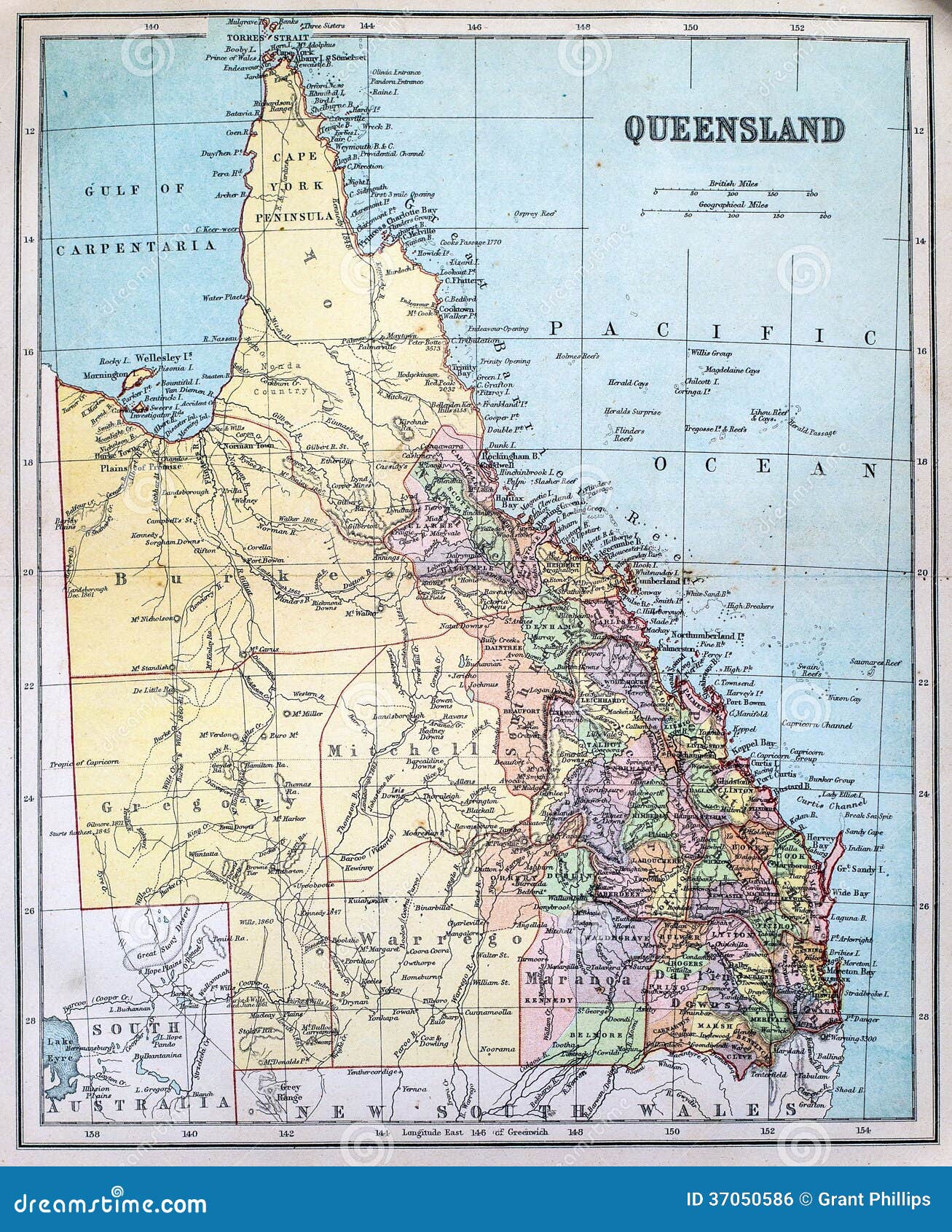 Mapa antigo de Queensland foto de stock. Imagem de oceano - 37050586