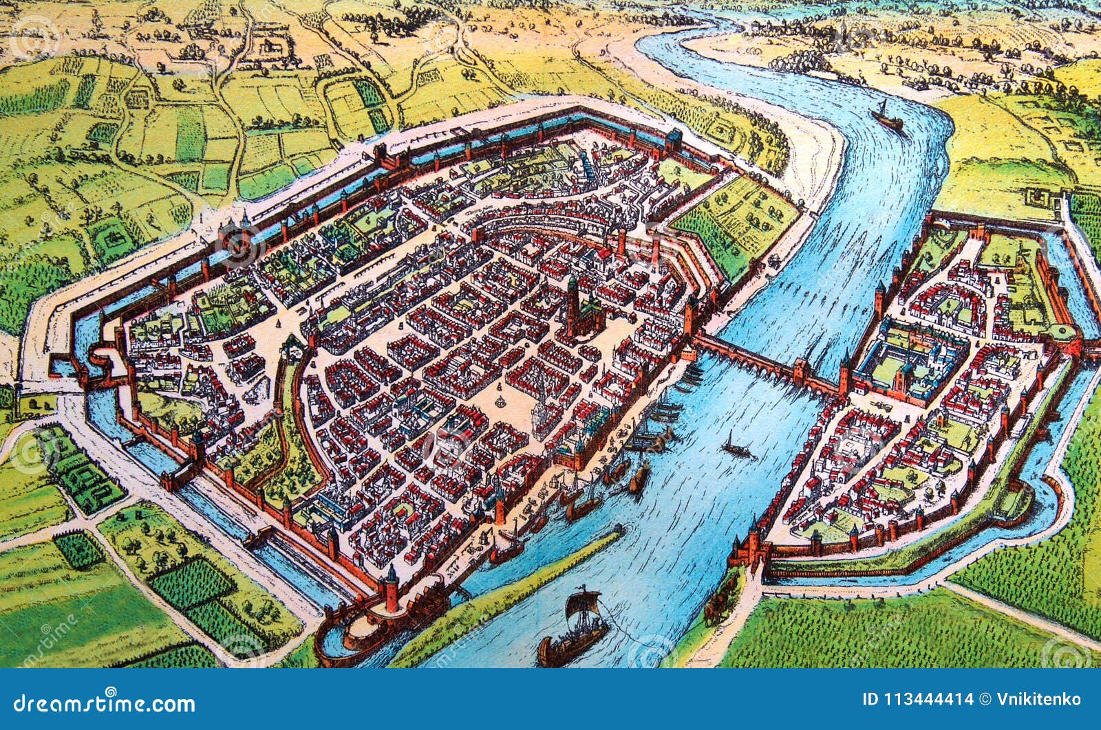 Mapa Antigo De Uma Cidade Europeia Medieval Imagem de Stock Editorial ...