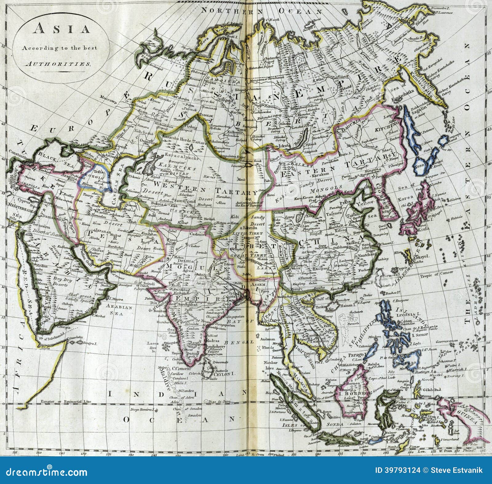 Mapa antiguo de Asia stock de ilustración. Ilustración de asia - 39793124