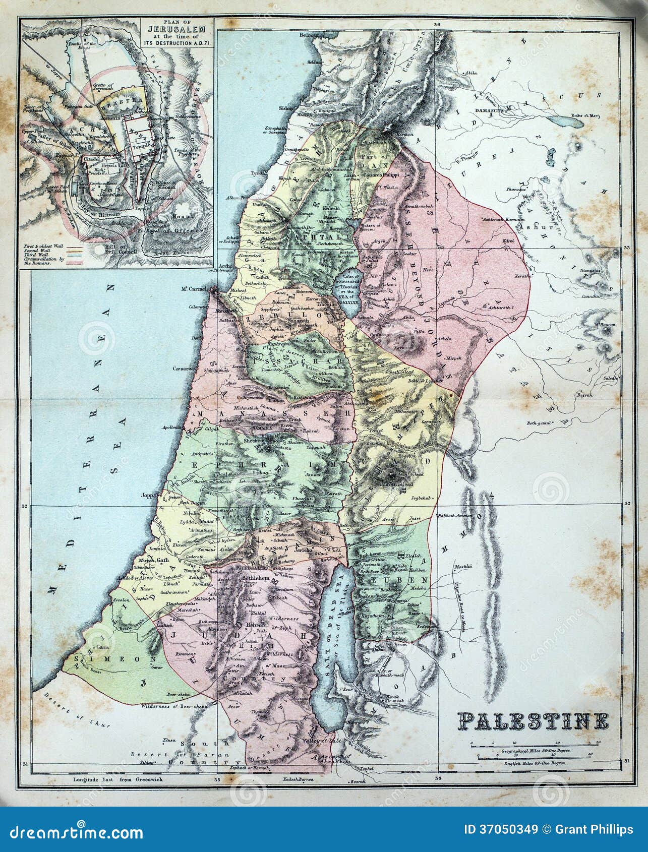 Mapa antiguo de Palestina imagen de archivo. Imagen de siglo - 37050349