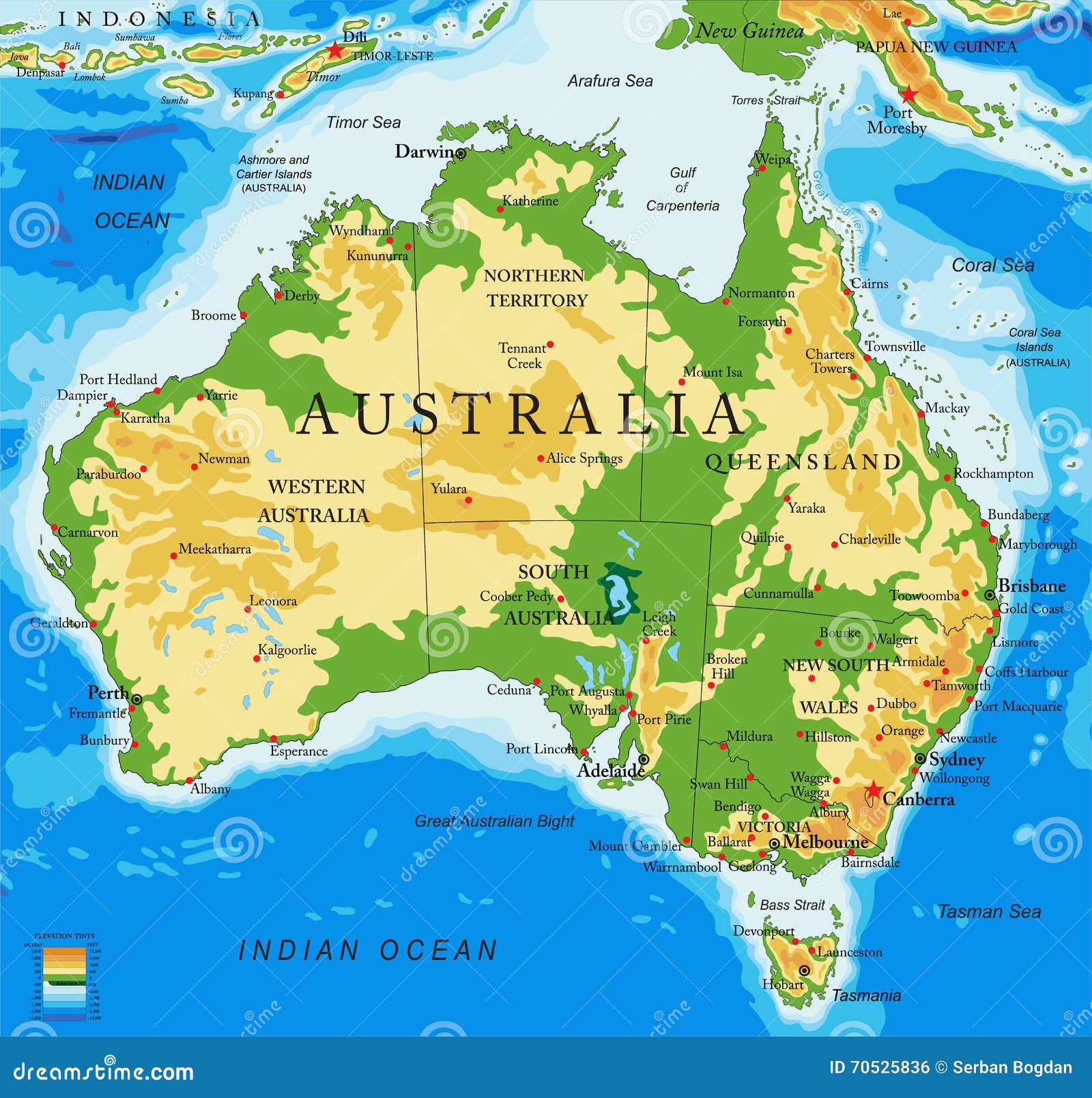 Mapa Australia-físico Ilustración del Vector - Imagen: 70525836
