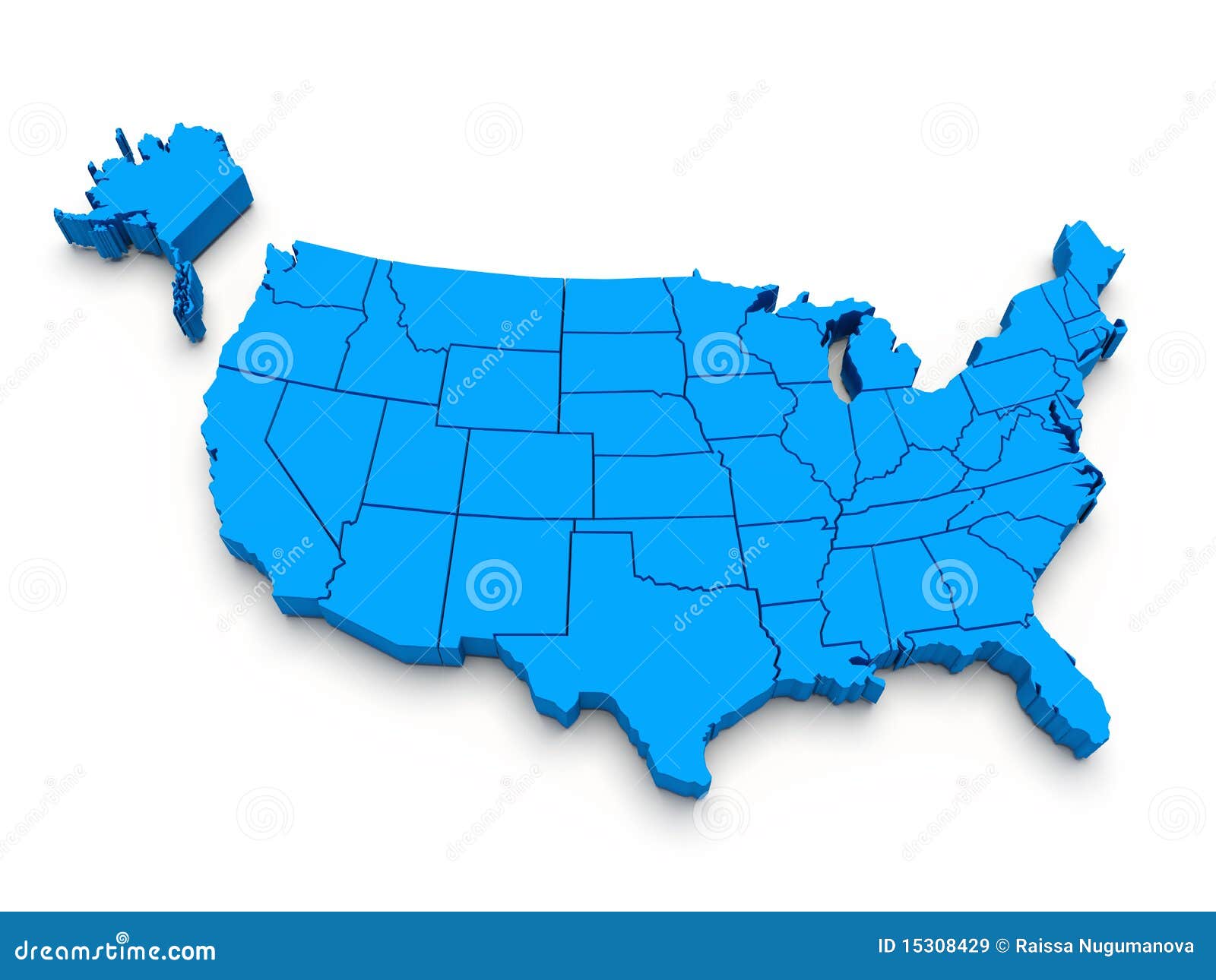 Mapa azul dos EUA. 3d ilustração stock. Ilustração de norte - 15308429