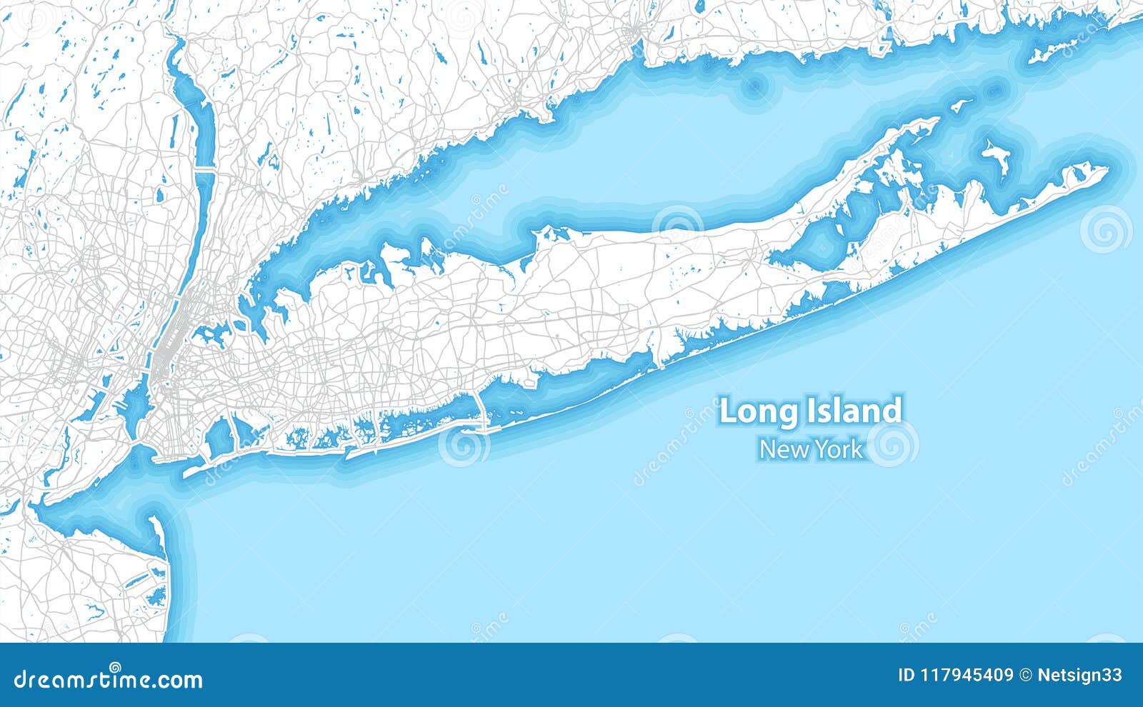 Mapa Bicolor Del Long Island, Nueva York Ilustración del Vector ...