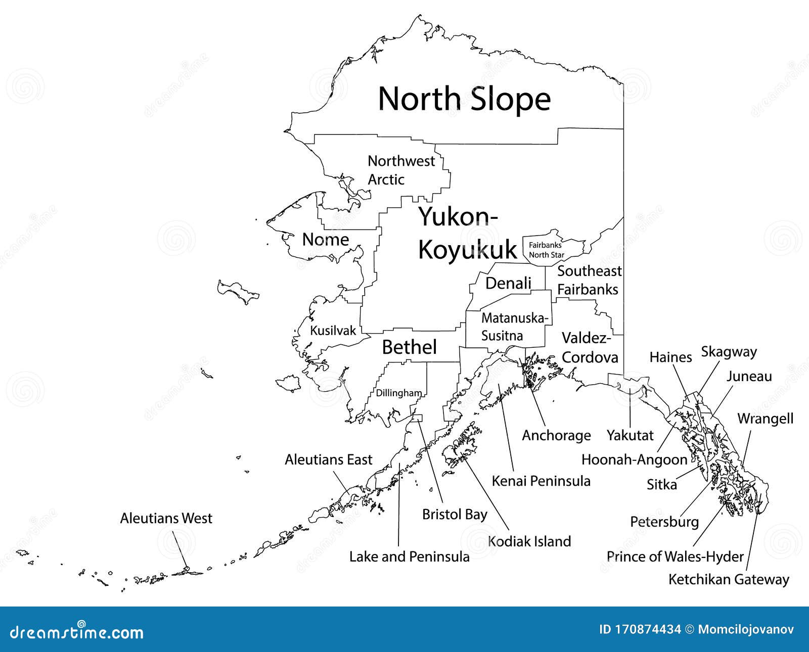 Mapa Boroughs Do Estado Dos EUA Do Alasca Ilustração do Vetor ...