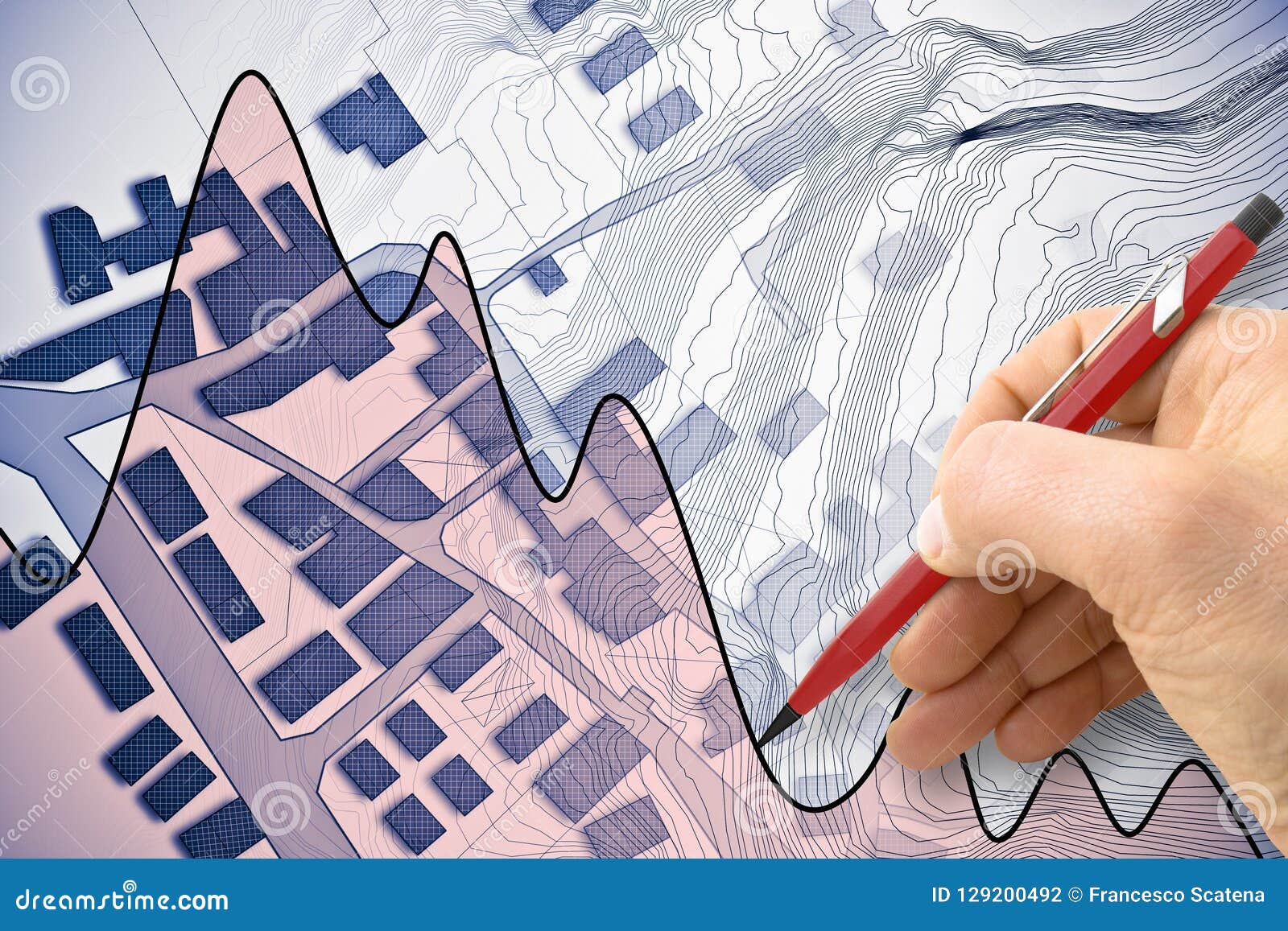Mapa Catastral Imaginario Del Territorio Con Los Edificios, Los Caminos ...