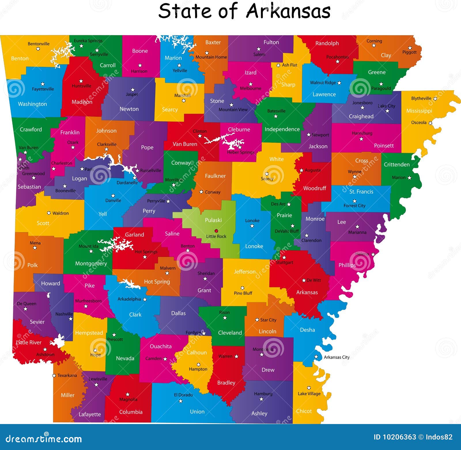 Mapa colorido de Arkansas ilustração do vetor. Ilustração de etiquetas ...