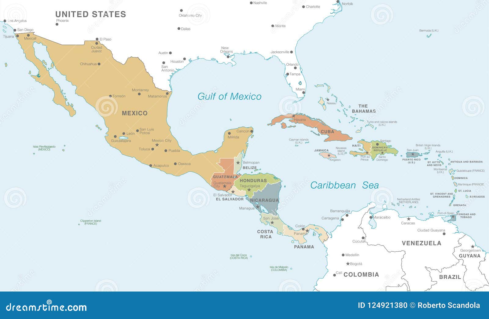Mapa Colorido Del Vector De America Central Ilustración del Vector ...
