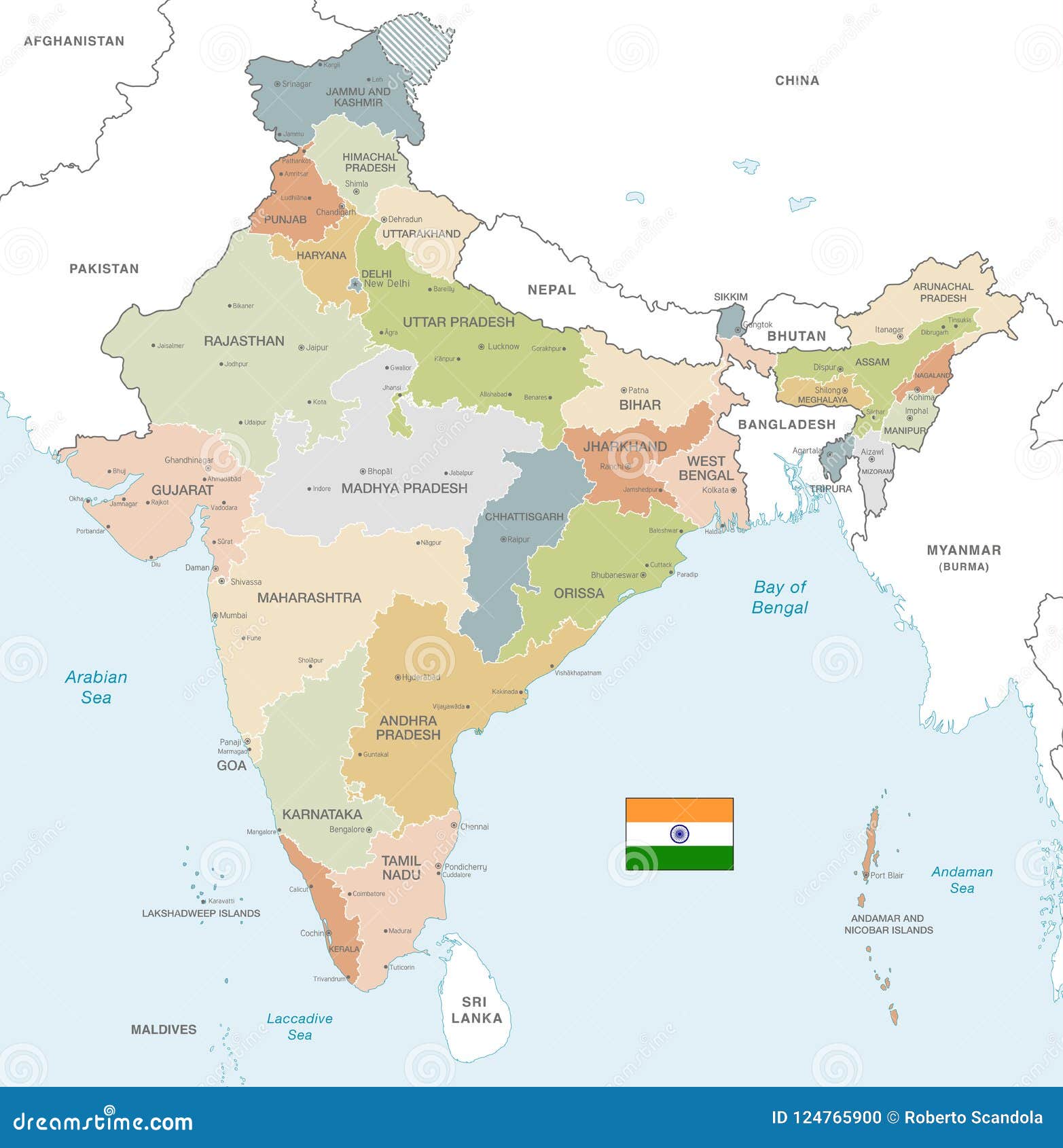 Mapa Colorido Del Vector De La India Ilustración del Vector ...