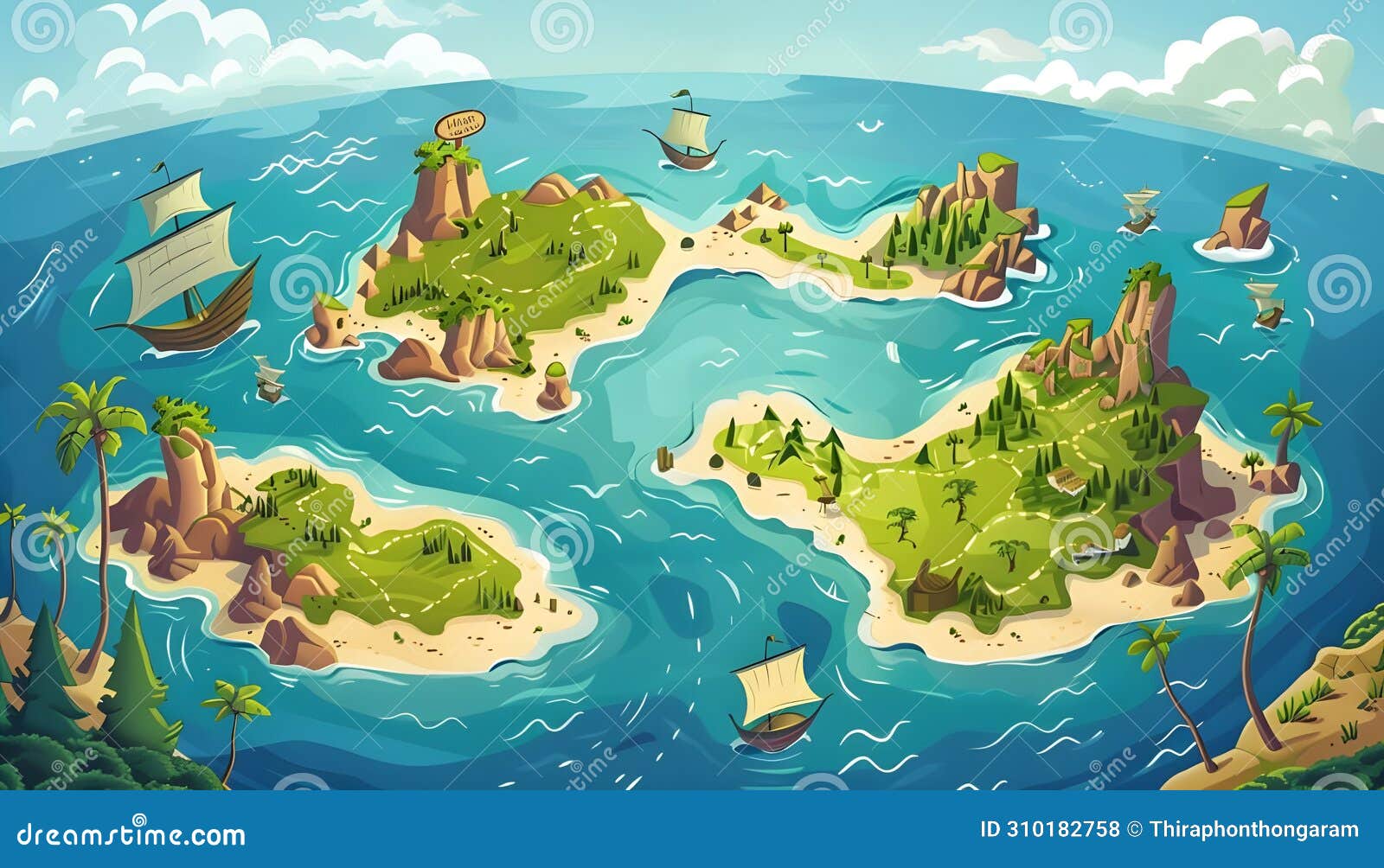 Mapa con el mar y la isla stock de ilustración. Ilustración de agua ...