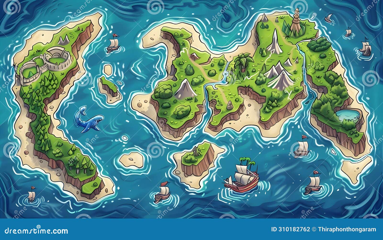 Mapa con el mar y la isla stock de ilustración. Ilustración de tierra ...