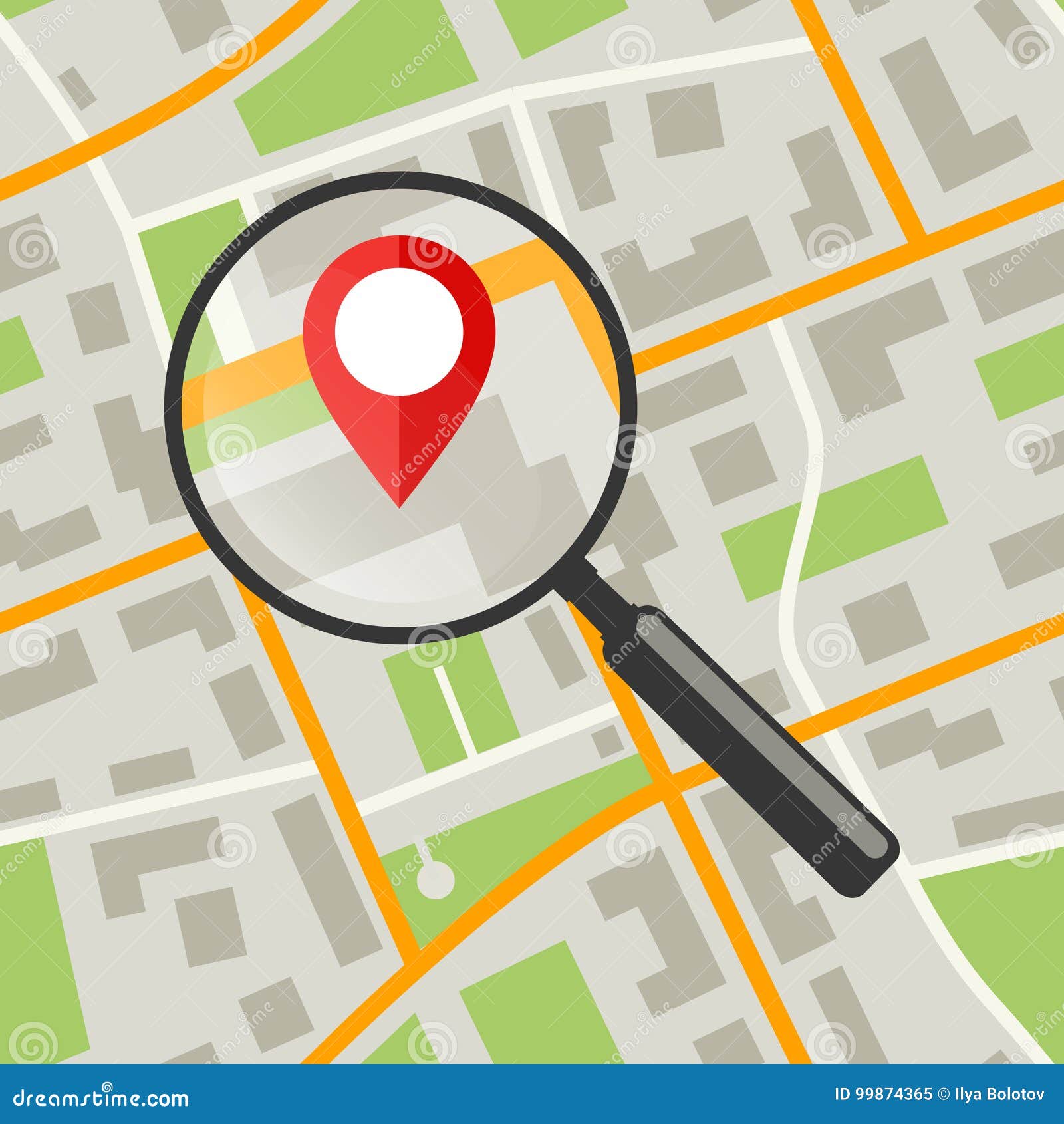 Mapa con la lupa ilustración del vector. Ilustración de lugar - 99874365