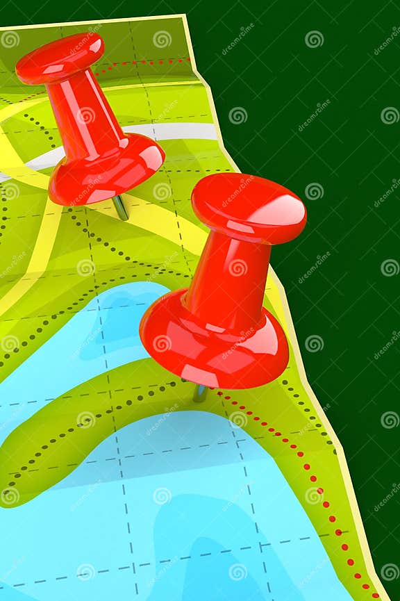 Mapa con las chinchetas stock de ilustración. Ilustración de lugar ...