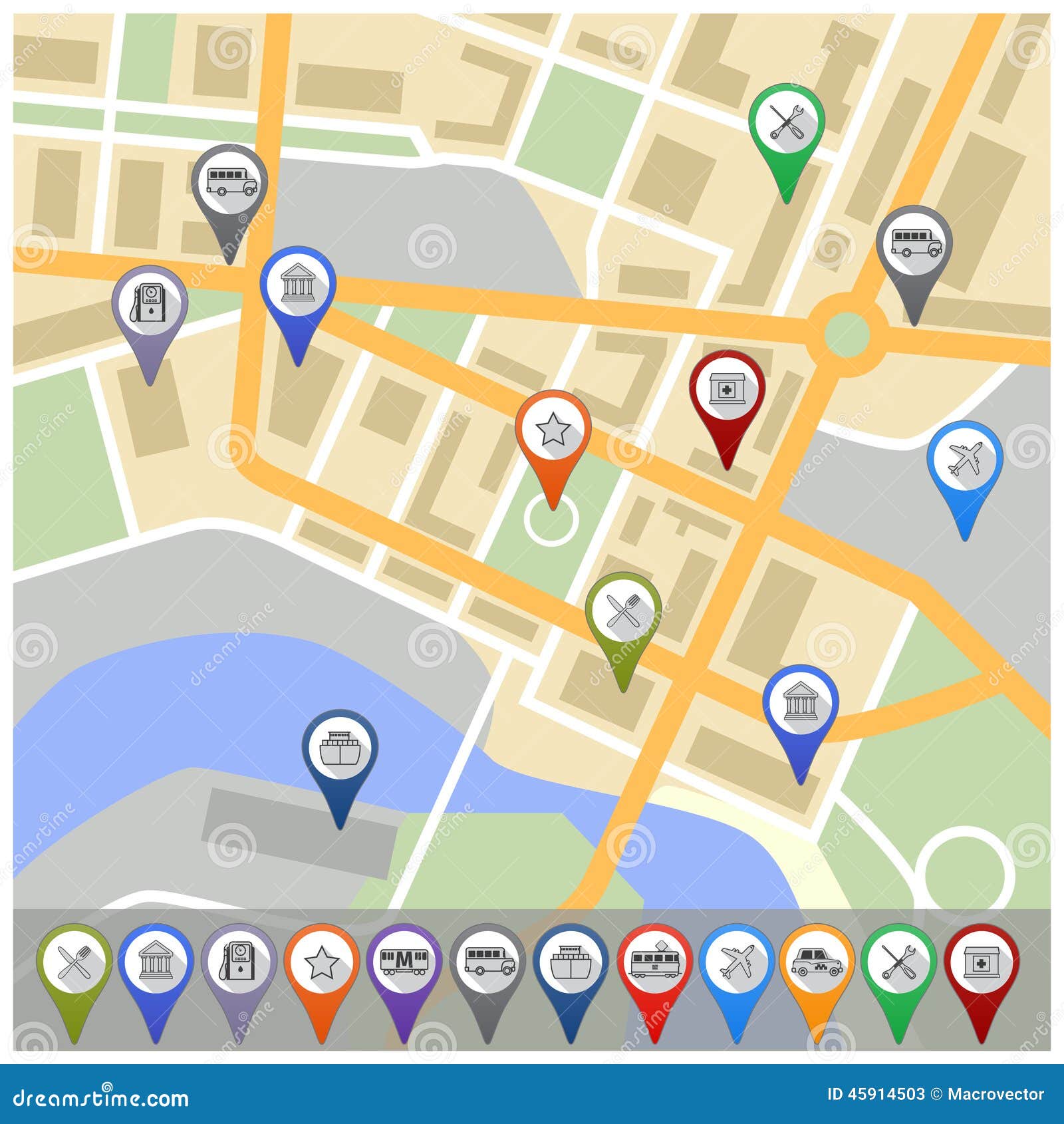 Mapa Con Los Iconos De Los Gps Ilustración del Vector - Ilustración de ...