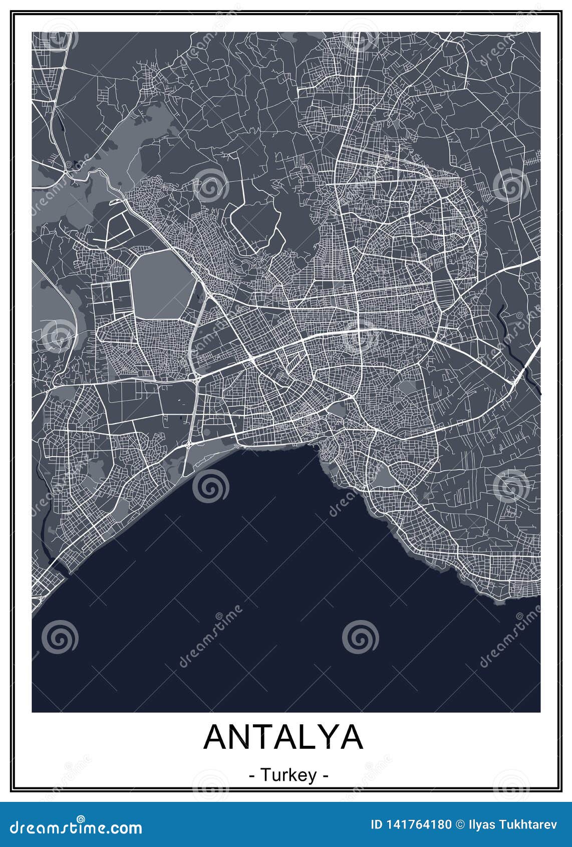 Mapa Da Cidade De Antalya, Turquia Ilustração Stock - Ilustração de ...