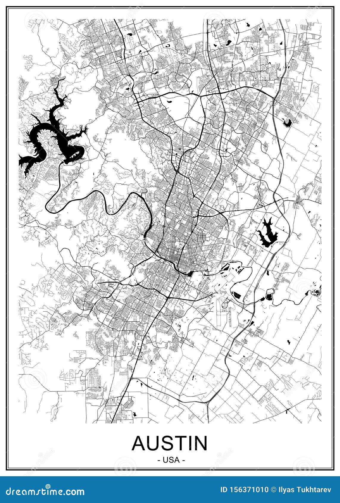 Mapa Da Cidade De Austin, Texas, EUA Ilustração Stock - Ilustração de ...