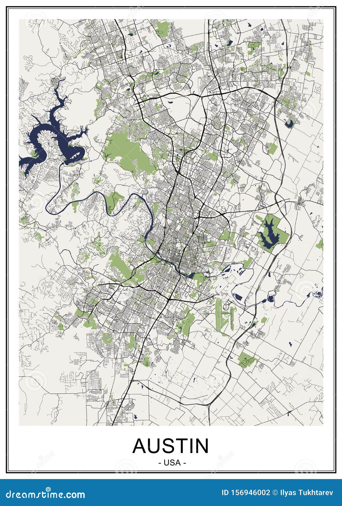 Mapa Da Cidade De Austin, Texas, EUA Ilustração Stock - Ilustração de ...