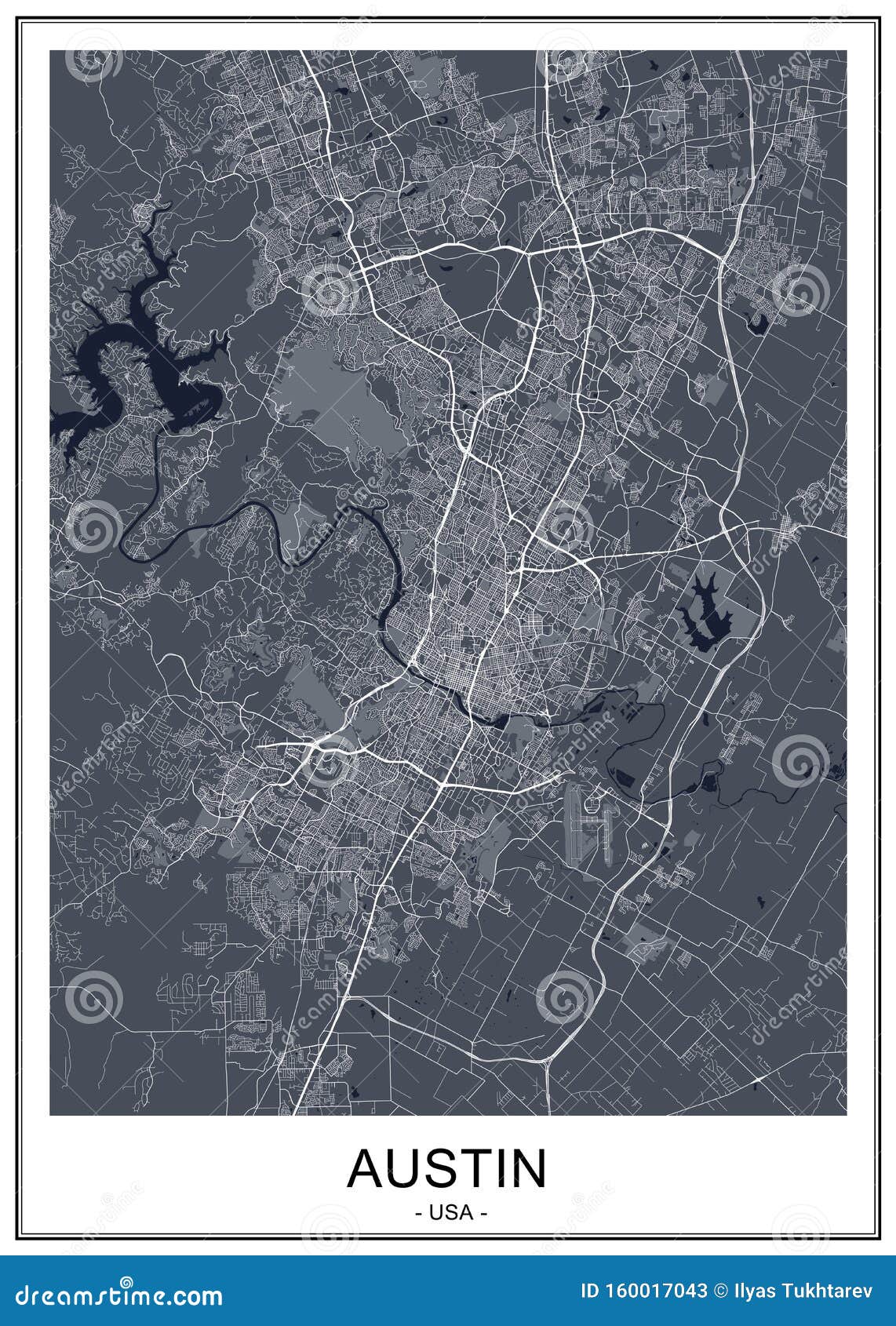 Mapa Da Cidade De Austin, Texas, EUA Ilustração Stock - Ilustração de ...