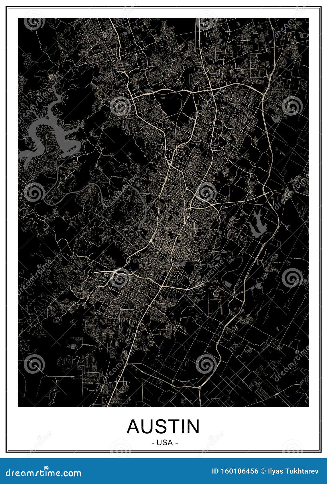 Mapa Da Cidade De Austin, Texas, EUA Ilustração Stock - Ilustração de ...