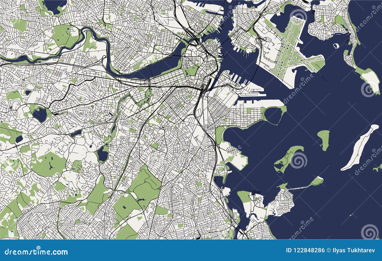 Mapa Da Cidade De Boston, EUA Ilustração do Vetor - Ilustração de grade ...