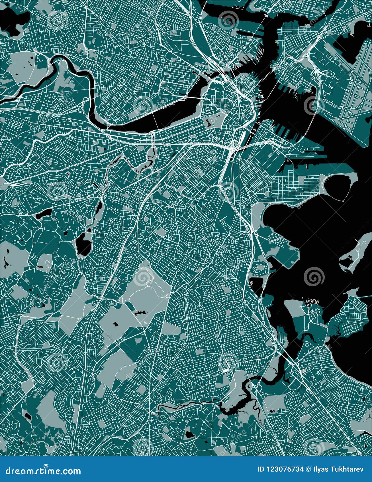 Mapa Da Cidade De Boston, EUA Ilustração Stock - Ilustração de centro ...