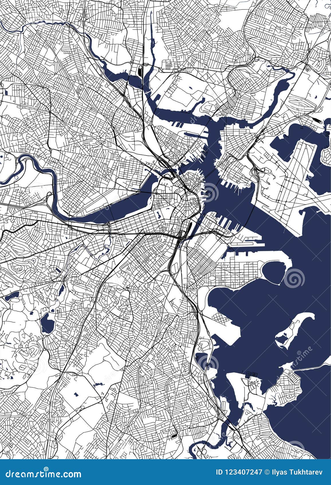 Mapa Da Cidade De Boston, EUA Ilustração Stock - Ilustração de unido ...