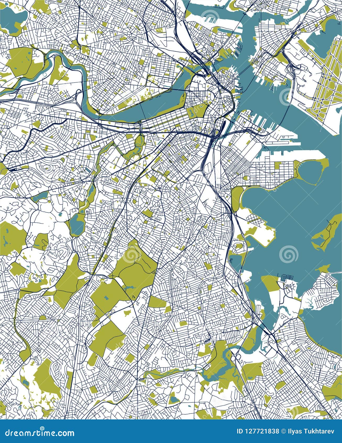 Mapa Da Cidade De Boston, EUA Ilustração Stock - Ilustração de centro ...